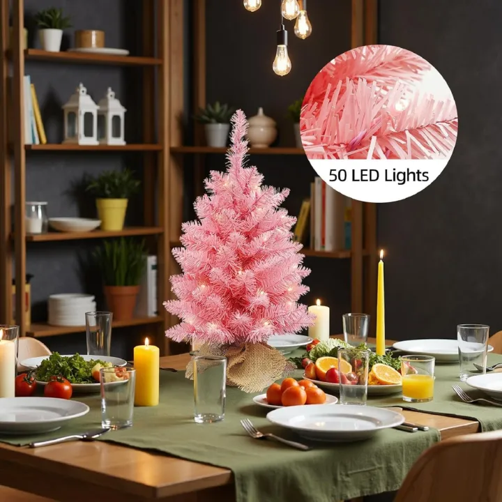 60cm Pink Christmas Tree Artificial Small Christmas Trees Includes ...