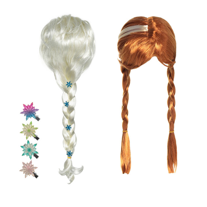 Anna Elsa Hair Wig Queen Girl Anna Dress Up Braid Mermaid Princess ...