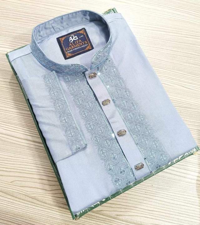 White Punjabi with Chest Contrast - Soft Cotton - Brand New Design for ...