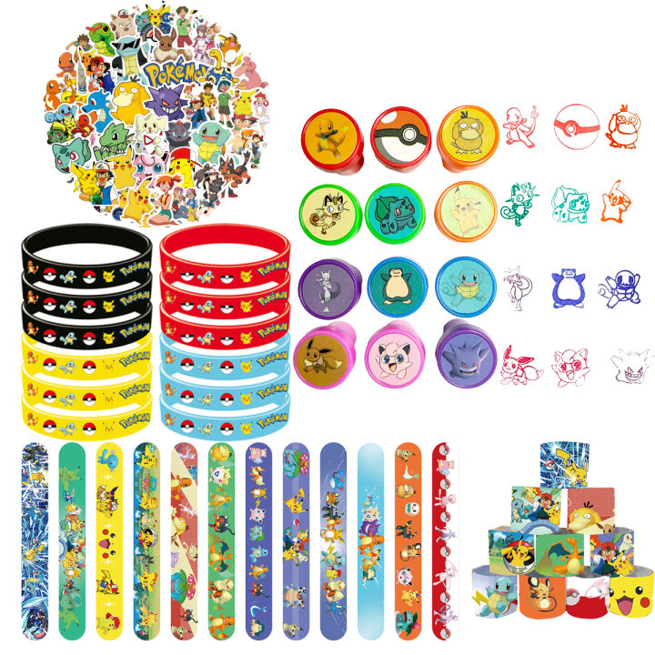 Pokemon Party Favors Slap Bracelets Stamps Tattoos Stickers Silicone ...