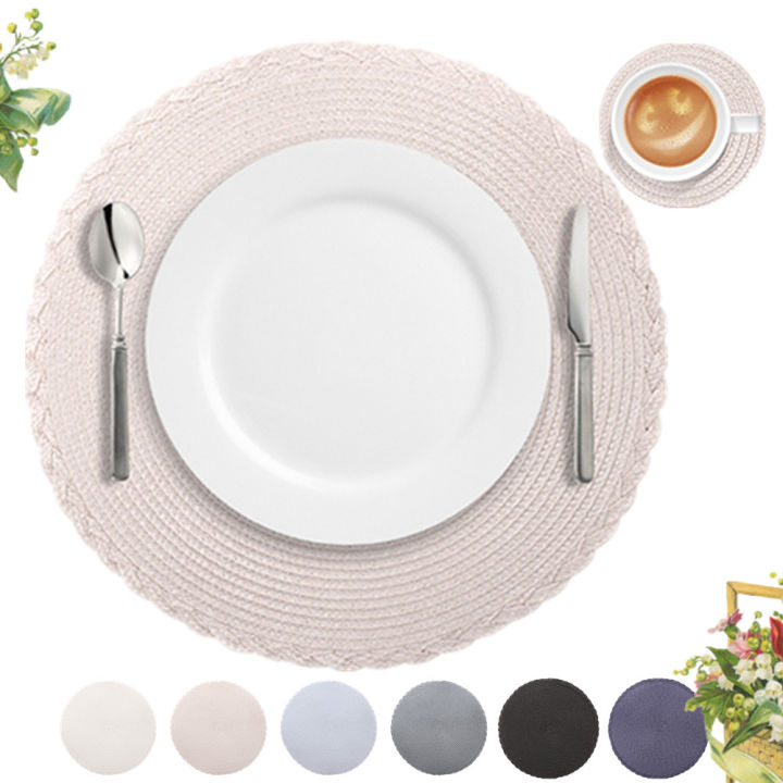 Set of 6/12 Round Placemats for Dining Table Woven Heat Resistant Anti ...