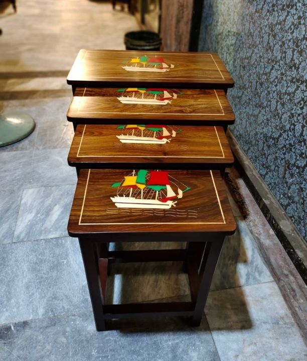 Wooden Table Set I Chinioti Solid Sheesham Wood Nesting Table with ...