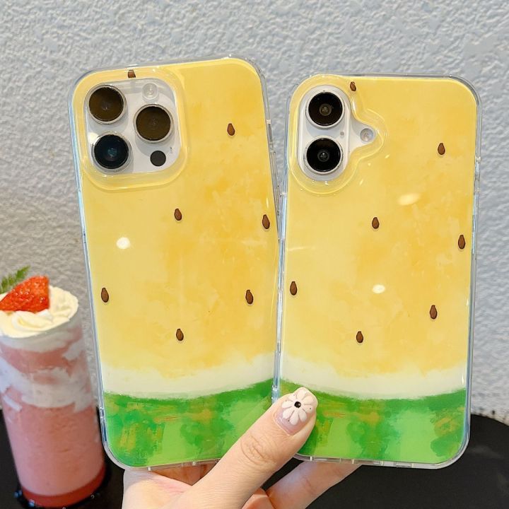 Korean Summer Yellow Watermelon Phone Case For iPhone 16 15 14 13 12 11 ...