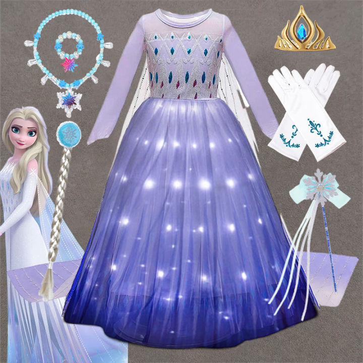 Disney Fancy Princess Elsa Costume White Dress Birthday Party Glowing ...