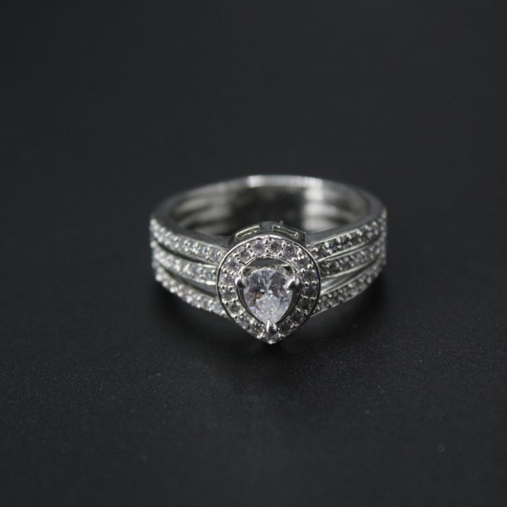 American Diamond Trillion Shaped 3 Layer Ring | Daraz.com.np