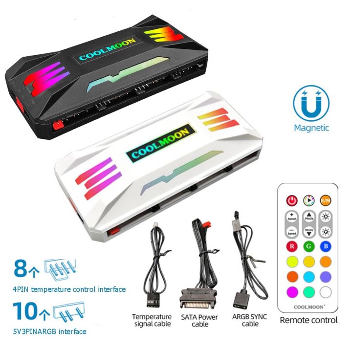 COOLMOON RGB Controller 4Pin PWM 5V/3Pin ARGB Cooling Fan Smart Remote ...