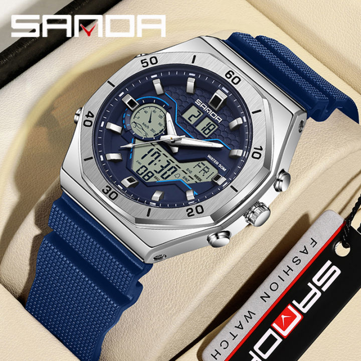 SANDA G Style Digital Men Watches Dual Display Three Time Waterproof ...