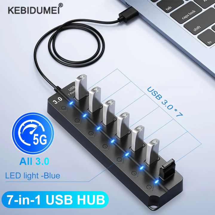 7 Ports USB HUB USB Docking Station Extender High Speed USB 3.0 HUB USB Splitter with Switch ...