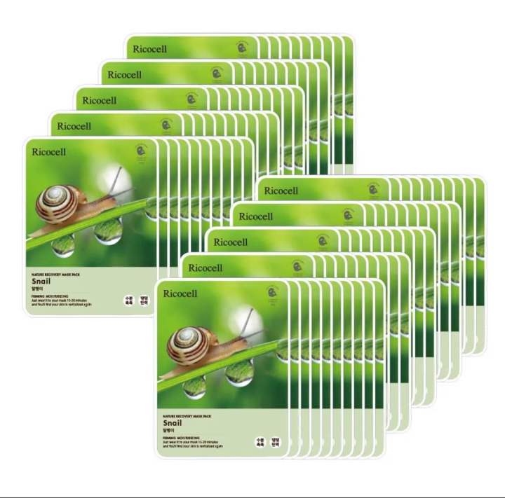 Ricocell Korean Facial Mask Sheet 5Pcs Snail Moisture Essence Face Mask ...