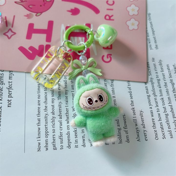 Lovely Silica Gel Flocking Labubu Key Ring Beads Pendant Cartoon Doll ...
