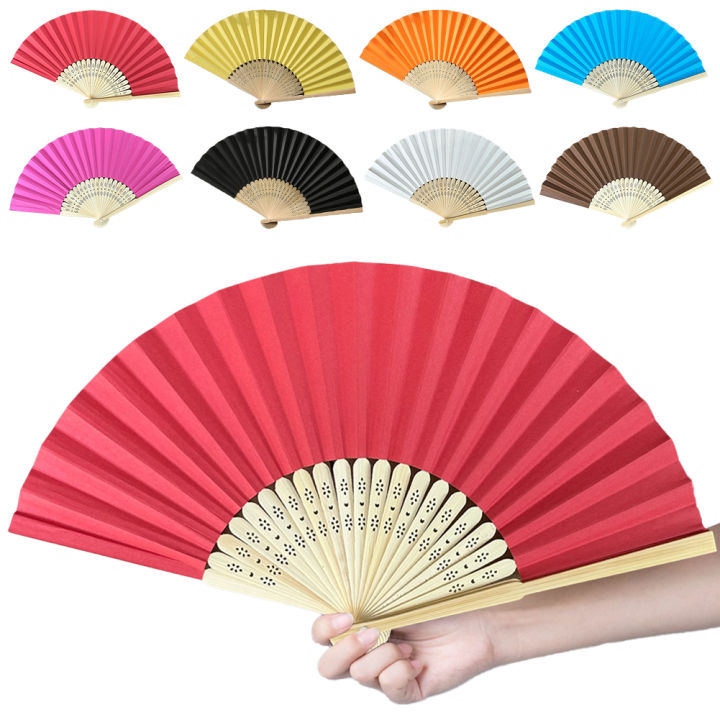 Hand Fan Solid Color Pocket Folding Fan DIY Bamboo Paper Fan Wedding ...