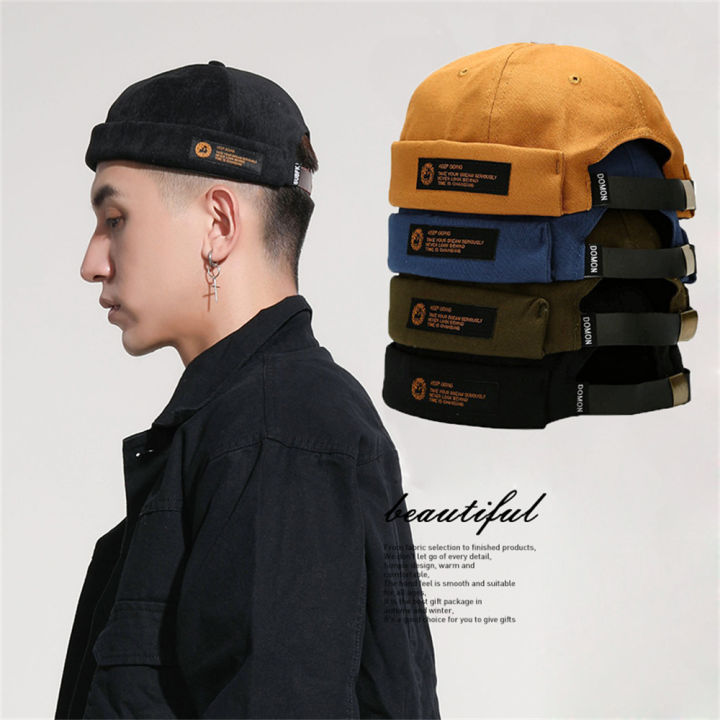 Retro Letter Label Brimless Caps Unisex Solid Color Beanie Men Women Summer Street Adjustable ...