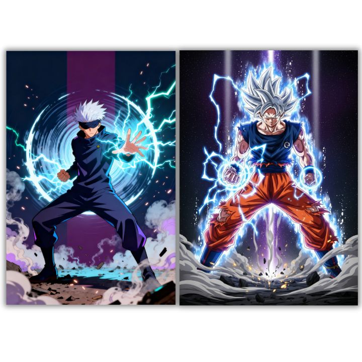 2 in 1 Anime Poster A4 Size Glossy – Goku Ultra Instinct + Gojo ...