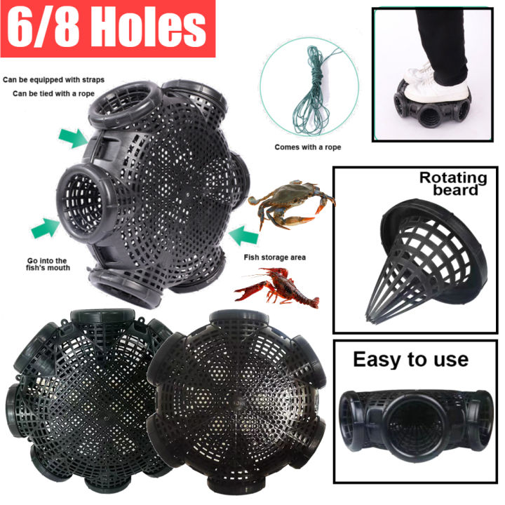 6/8 Hole Plastic Eel Cage Outdoor Crab Loach Catching Basket Fishing ...