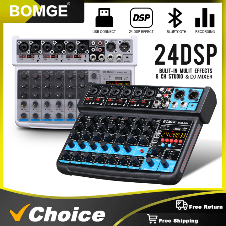 BOMGE 8 channel mini audio mixer Line Mixer ，DC 5V，Bluetooth,48V ,24DSP ...