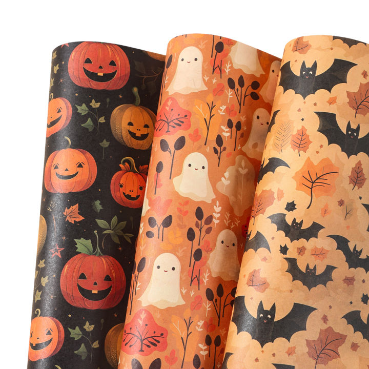 Halloween Wrapping Paper 20*27inch Ghost Pumpkin Bat Pattern Gift Wrap ...