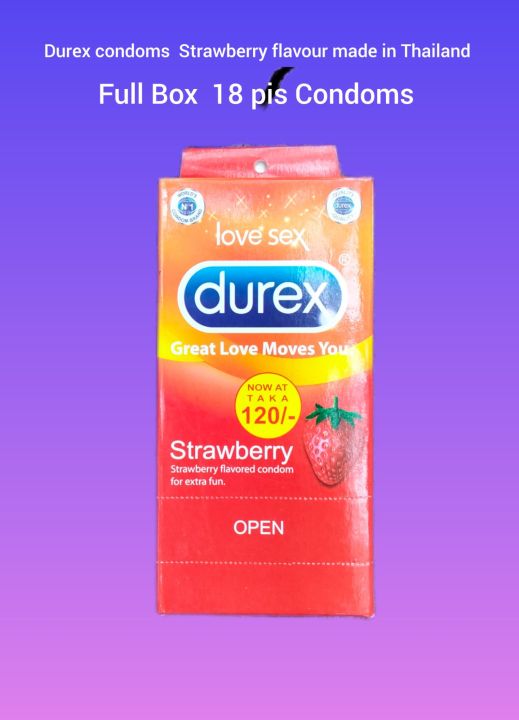 Durex condom Strawberry flavour made in Thailand full box 3s(3×6=18 ...
