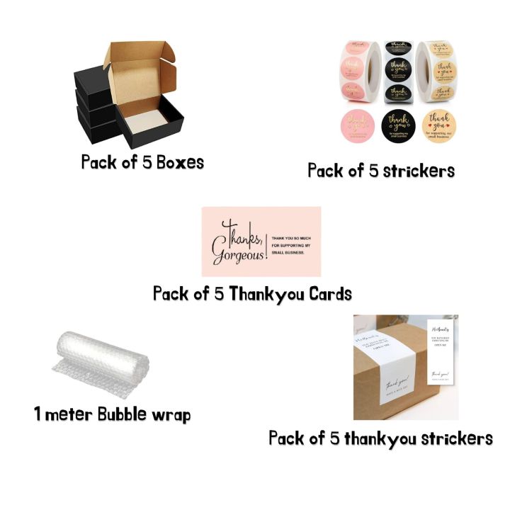 Biggest Deal – Pack of 5 Black Gift Boxes + 5 Stickers + 5 Thank You ...