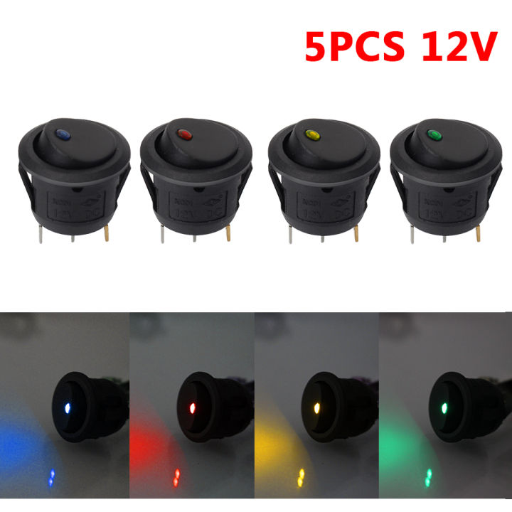Luminescence Toggle Switches Round Rocker Dot Switch LED Light 5Pcs/Set ...