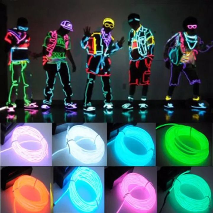 Glow EL Wire Cable LED Neon Christmas Dance Party DIY Costumes Clothing ...