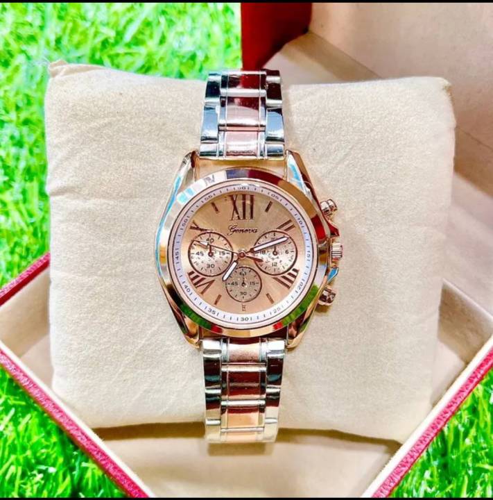 Geneva brand watches waterproof pink gold band with smooth edge Mk dial ...