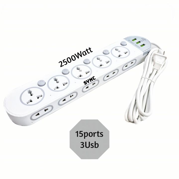 Movable Power Socket Extension (15 Ports / 3 Usb ) 118 3U Extension ...