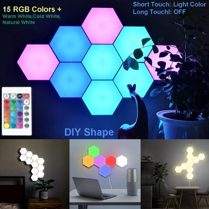 Geometric RGB Smart Lamp DIY Assembly Ambient Night Light Honeycomb ...