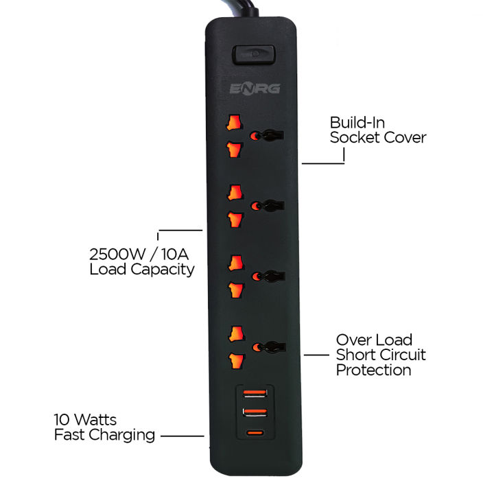 Smart Universal Extension Board 4 Power Socket + 2 Usb Ports + Typr C Port Plug For Electronics ...