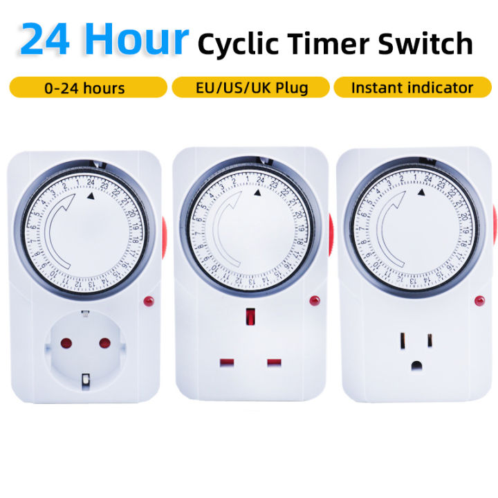 24 Hour Cyclic Timer Switch EU/US/UK Plug Timing Socket Programmable Mechanical Timer Auto ...