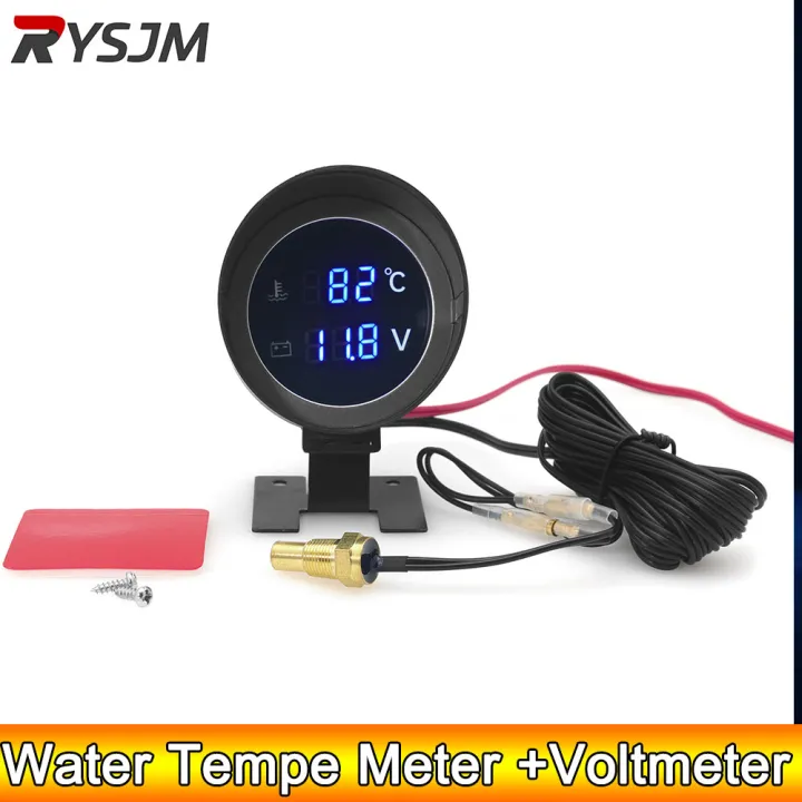 AD Voltage Round LED Digital Voltmeter Water Temperature 2 in 1 Gauge ...