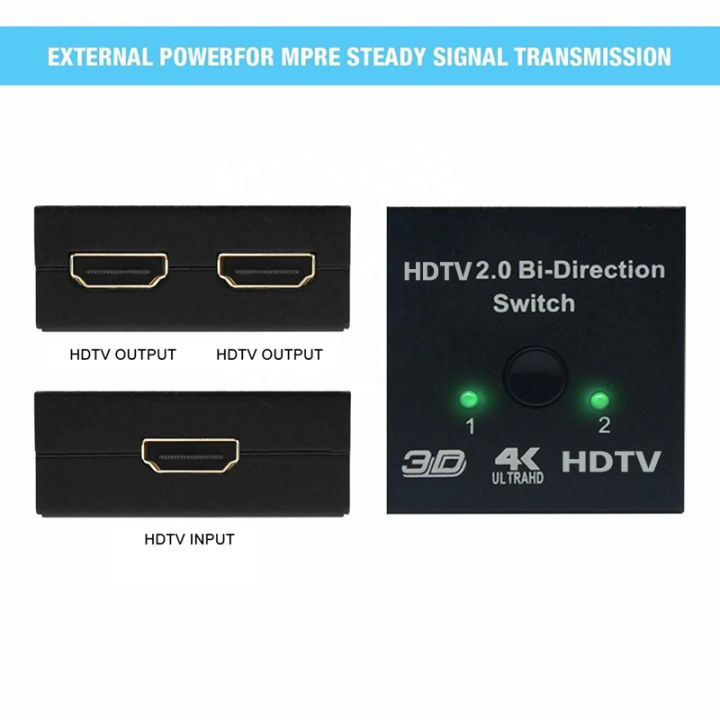 Bi Direction Switch 2 Port Hdtv 2 0 4k 60hz 2x1 1x2 Hdmi Bi Directional Switcher Uhd 4kx2k 3d Hd