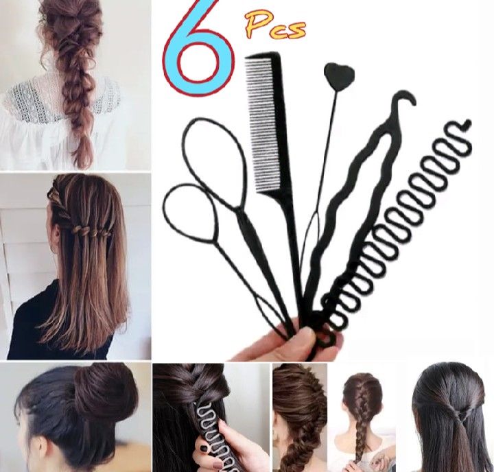 6PCs Braids Tools with Zig Zag Pony Tail Makers Professional Braids ...