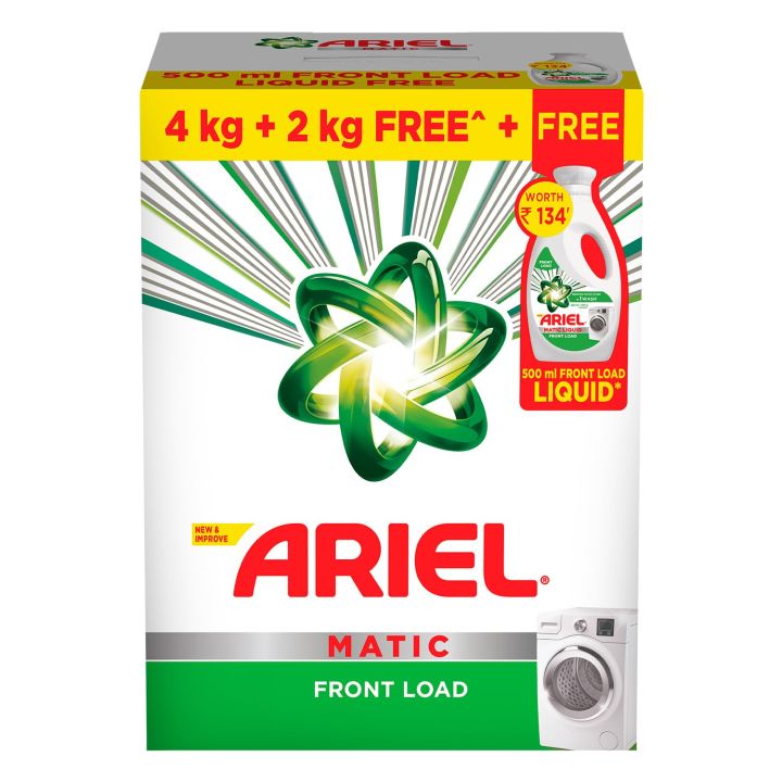 Ariel Matic Front Load Detergent Powder 4kg + 1.8kg Powder ( 500ml ...