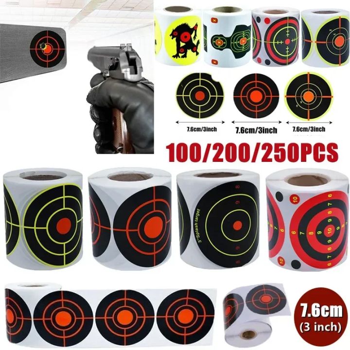 100/200/250Pcs Per Roll 3inch(7.50cm) Adhesive Shooting Sticker Targets ...