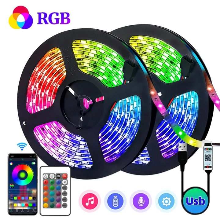 1-30M USB 5050 Led Strip Lights RGB Bluetooth APP Control Luces Led ...