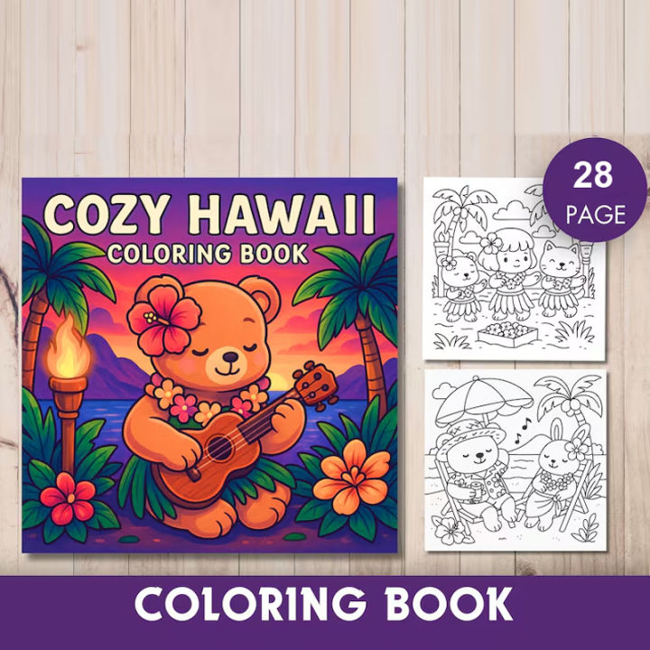 28 Pages Cutie Hawaii Coloring Book, Painting Book for Valentine's Day ...