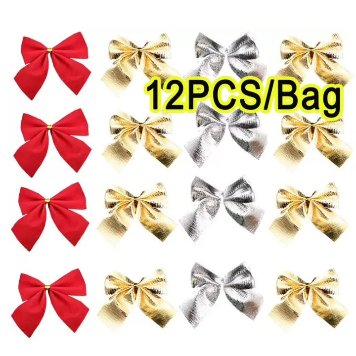 12Pcs Christmas Bows Decoration Gold Red Silver Small Bows for ...