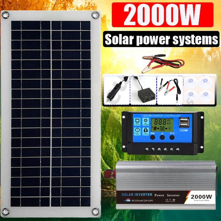 2000W Solar Power System Solar Panel Kit 12V Solar Battery 10A-60A ...