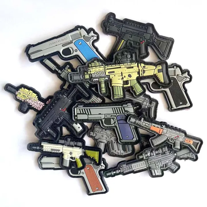 3D PVC Rubber Morale Patches Mini Weapon Pistol,Rifle Army Badge ...