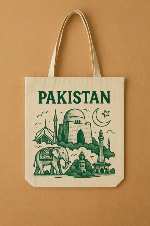 Pakistani Culture Tote Bag – Iconic Landmarks Print – Daily Use Cotton ...