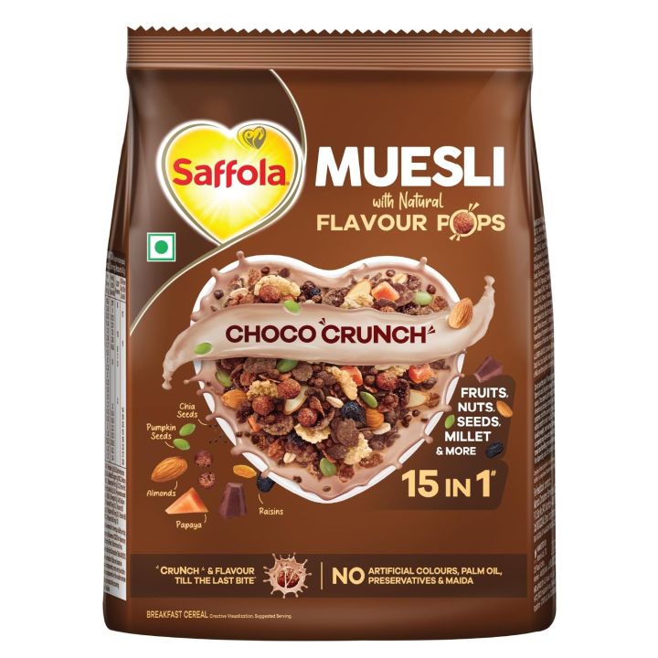 Saffola Muesli with Choco Crunch Flavour Pop, 185 gm | 15 in 1 Fruits ...