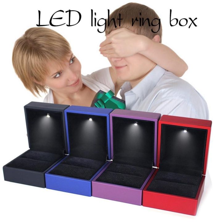 LED Light Ring Box W/ LED Light Black Engagement Jewelry Pendant Box ...