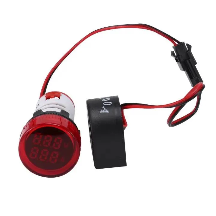 Mini Digital Voltmeter Ammeter 22mm Round AC 50-500V 0-100A Amp Volt ...