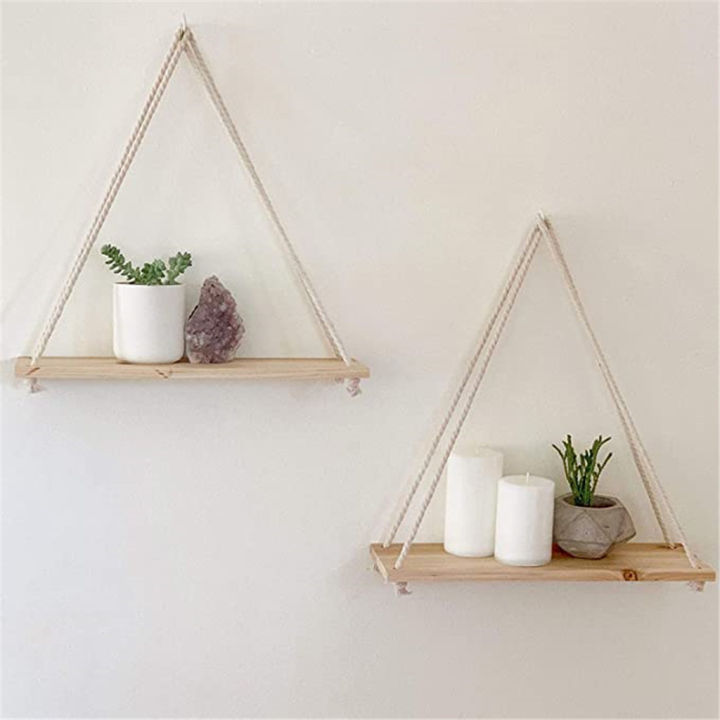 Premium Wood Swing Hanging Rope Wall Mounted Floating Shelves – Plant ...