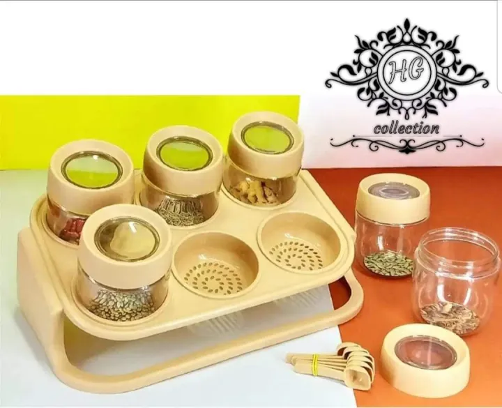 Masala box spice rack set 6 jars, masala jar wall mounted, masala box ...
