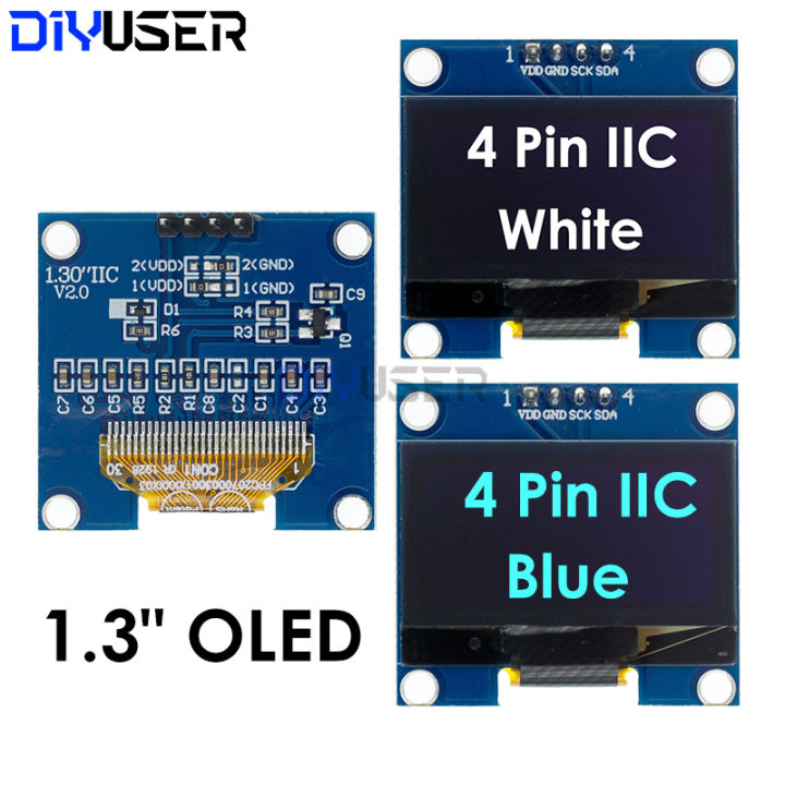 DIYUSER 1.3" IIC OLED Display Module White Blue Color Drive Chip SH1106 ...