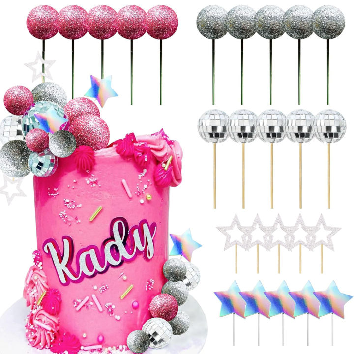 Disco Ball Cake Topper Dancing Queen Cake Topper Silver Cake Balls With ...