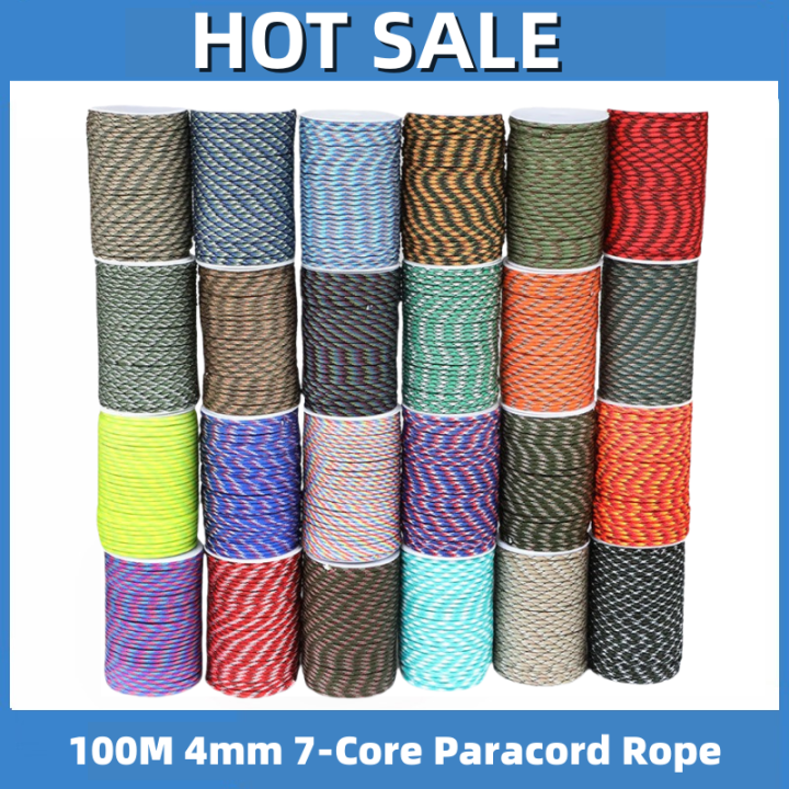 100M 550 Military 7-Core Paracord Rope 4mm Outdoor Polyester Parachute ...