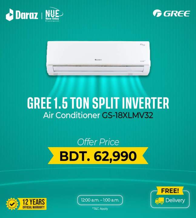 Gree 1.5 Ton Inverter Split Type Air Conditioner (GS18XLMV32) with Free ...