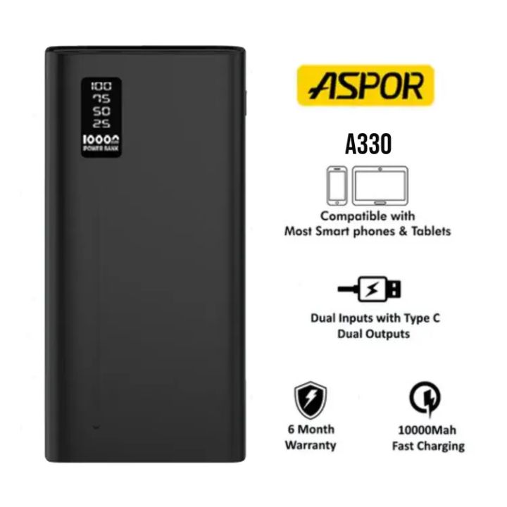 ASPOR PORTABLE POWER BANK 10000MAH A330 | Daraz.lk